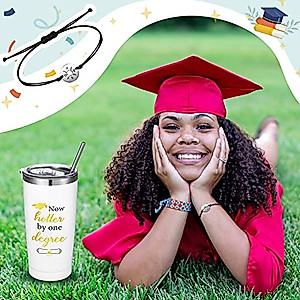 Karenhi 3 Pcs Graduation Gift Set Includes Class of 2023 Stainless Steel Tumbler with Lid, Straw Graduation Gift Keychain Graduation Bracelet Set Adjustable Compass Bracelet for School (Now Hotter)