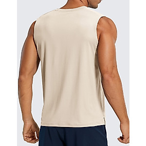CRZ YOGA Men's Workout Sleeveless Shirt Quick Dry Stretchy Swim Shirts Athletic Gym Running Beach Tank Top White Opal Large