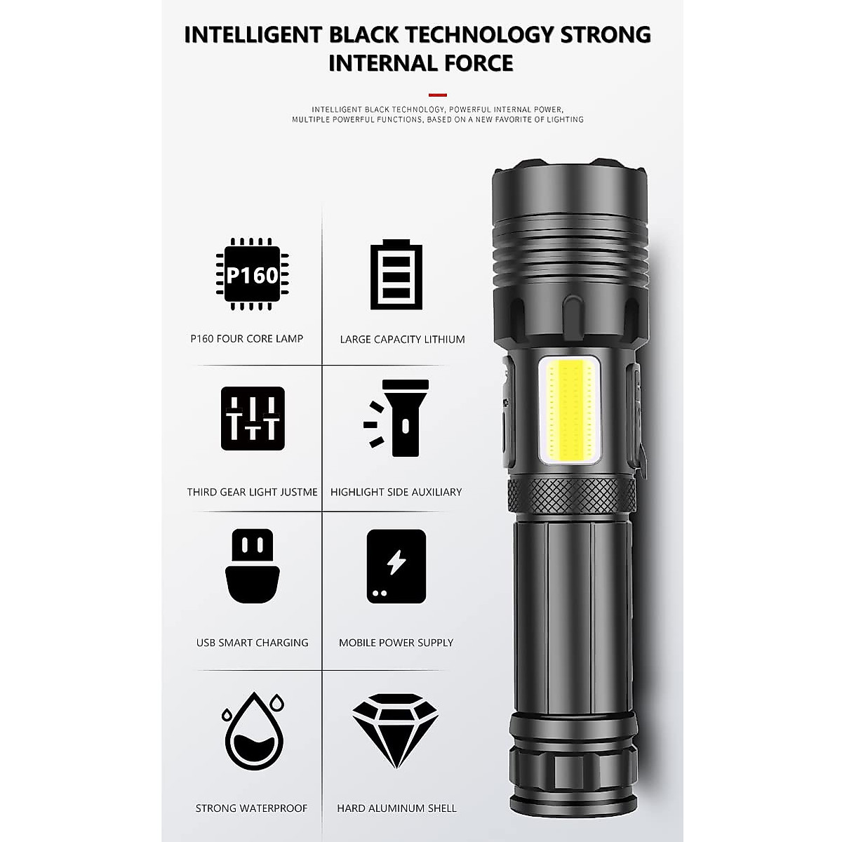 Xkravo LED Handheld Flashlights, 1800 Lumens 7 Light Modes with COB Work Light, Super Bright Rechargeable Zoomable Waterproof Tactical Flashlight with Battery for Emergency, Outdoor, Home, Camping