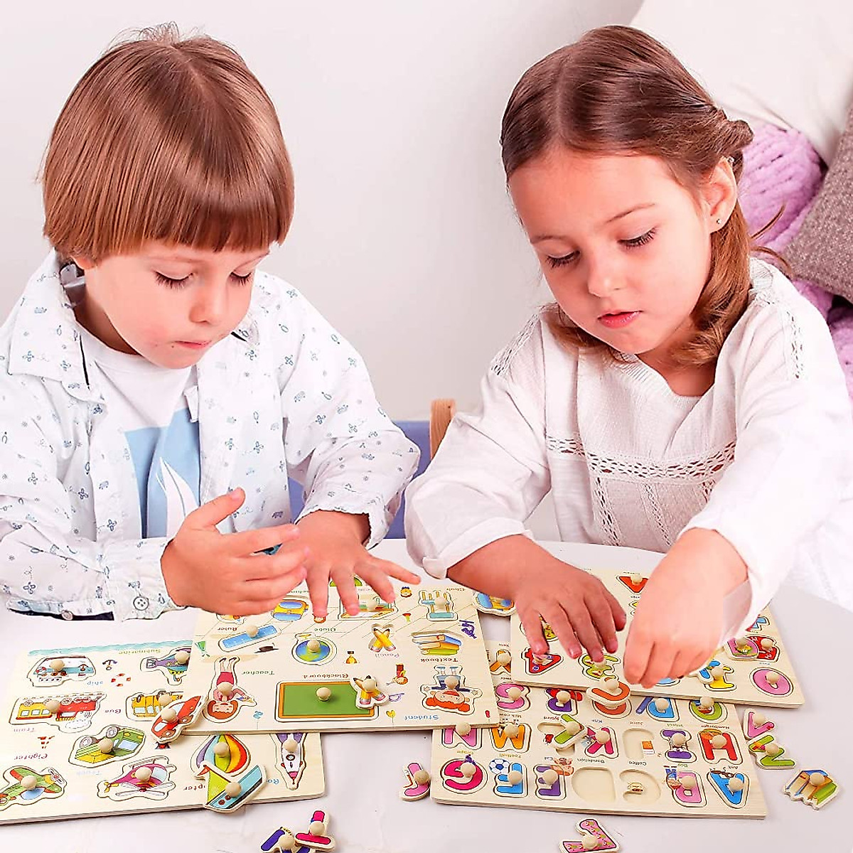 Wooden Peg Puzzles for Toddlers, 3 Pack Ocean Transportation Fruit Puzzles for Kids 1-3 Years Old, Early Educational Preschool Learning Puzzles Toys for Boys and Girls Ages 1 2 3 4 5