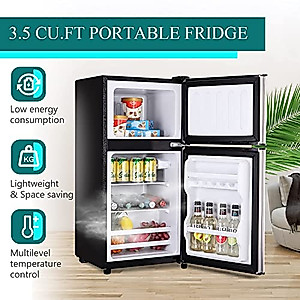 KRIB BLING 3.5Cu.Ft Compact Refrigerator Mini Fridge with Freezer, Small Refrigerator with 2 Door, 7 Level Thermostat Removable Shelves for Kitchen, Dorm, Apartment, Bar, Office Silver