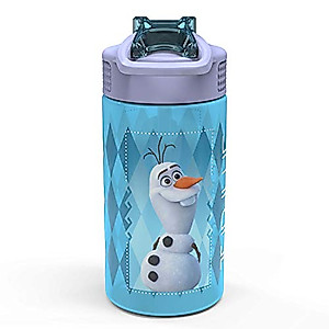 Zak Designs Disney Frozen 2 Kids Water Bottle Set with Reusable Straws and Built in Carrying Loops, Made of Plastic, Leak-Proof Water Bottle Designs (Elsa & Anna, 16 oz, BPA-Free, 2pc Set)