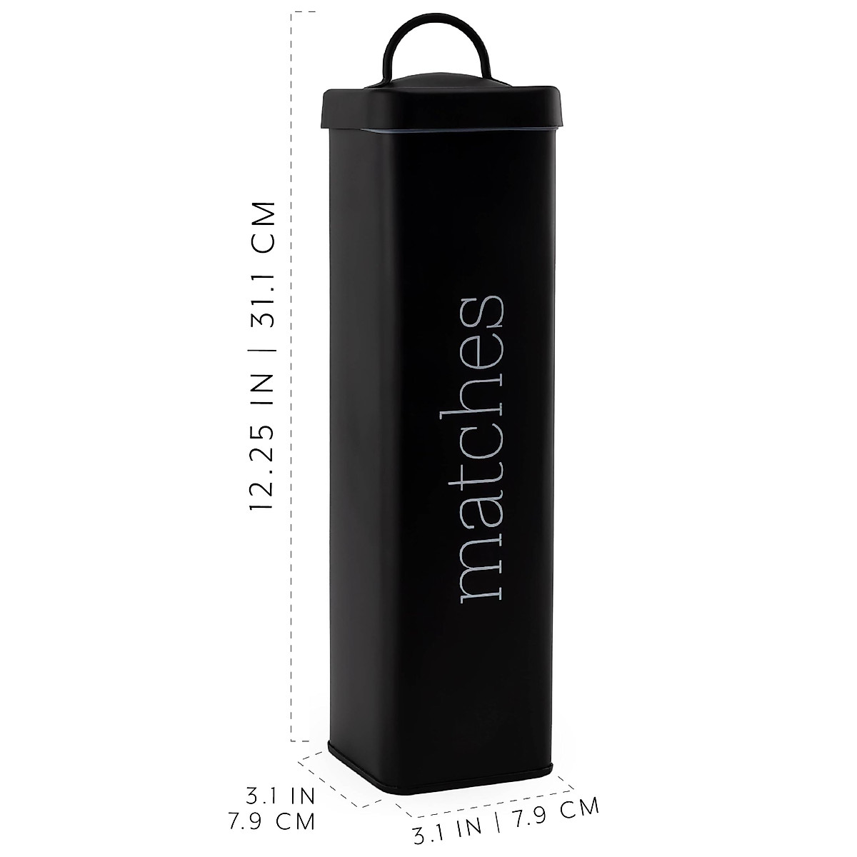 AuldHome Design Enamelware Fireplace Matches Holder (Black), Farmhouse Storage Container for Long Safety Matches