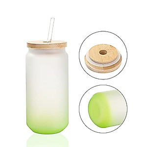 Frosted Beer Can Glass 18 oz - 12 Pack Individually Boxed For Sublimation Glass Blanks with Bamboo Lid and Plastic Straw Or For General Frosted Glass Cup Use - 6 Blank and 6 Multi-Color Glass Cans