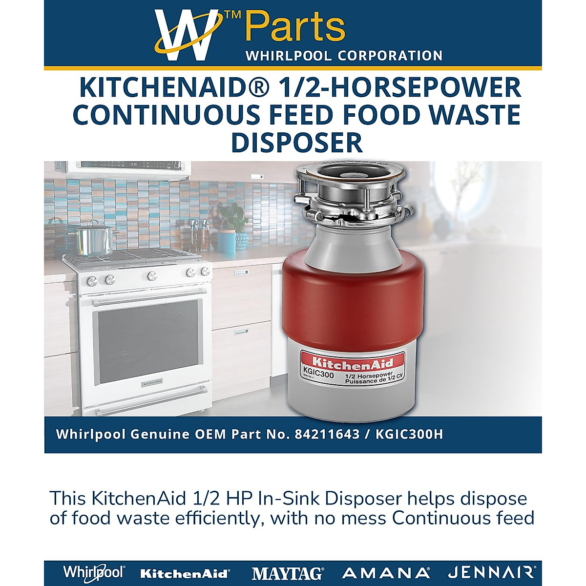 KitchenAid 84211643 1/2-Horsepower Continuous Feed Waste Food Disposer, Red