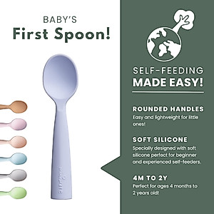 Miniware Silicone Baby Spoon for Training - BPA Free Baby Utensils - Baby Spoons Self Feeding 6 Months | 100% Food Grade Silicone - Modern & Dishwasher Safe Toddler Spoons (Grey and Lavender)