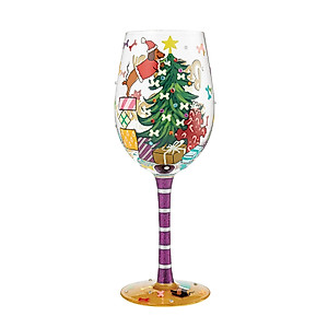 Enesco Designs by Lolita Holiday Doggy Days of Christmas Hand-Painted Artisan Wine Glass, 15 Ounce, Multicolor