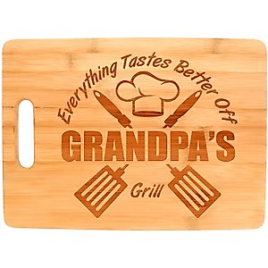 Laser Engraved Cutting Board Everything Tastes Better Off Grandpa's Grill Gifts for Grandpa Grilling Gifts for Chefs Grandpa Birthday Gifts Big Rectangle Bamboo Cutting Board