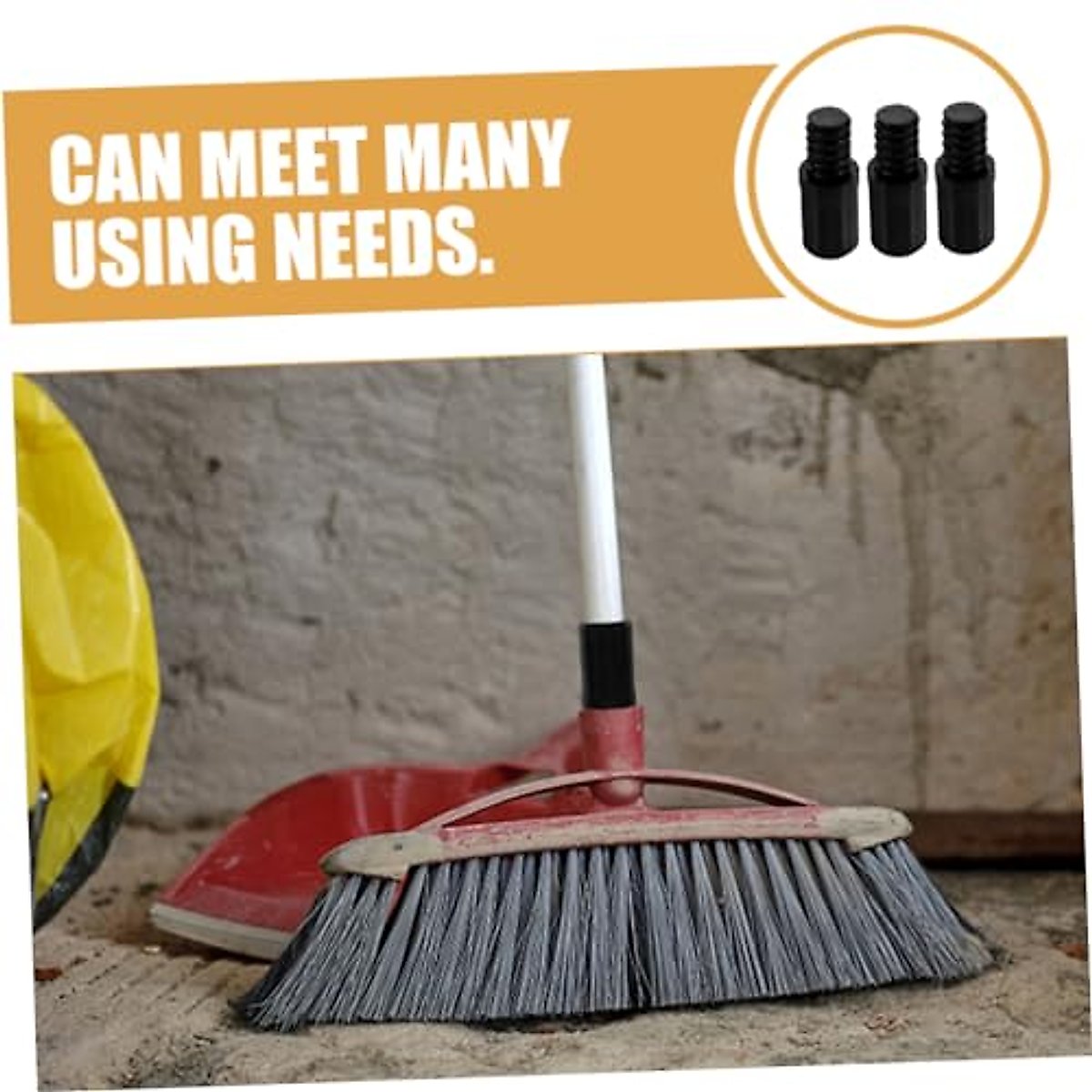 Cabilock 3pcs Mop Head Whisk Broom Handle Threaded End Threaded Handle Tips Handle Tips for Extension Poles Push Broom Handle Threaded Tip Repair Kit Tips for Handle Connector Plastic Black