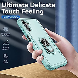 Samsung Galaxy A14 5G Case with Screen Protector, Military Grade Dual Layer Shockproof Heavy Duty Shockproof Full Body Protective Phone Cover, Built in Rotatable Magnetic Ring Holder for A14 (Green)