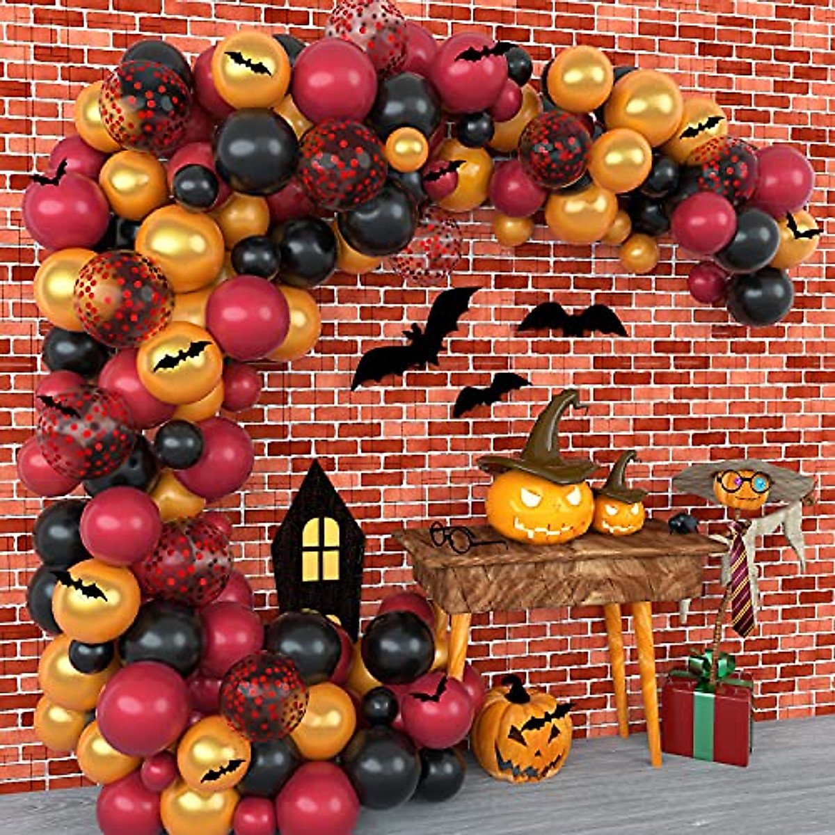 Magic Wizard School Balloon Garland Arch Burgundy Black Gold Latex Balloons Confetti Balloon Bat Sticker Tie Glasses Frame Set for Baby Shower Birthday Party Decorations