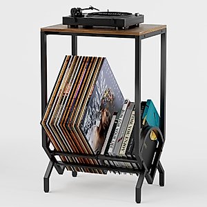 Record Player Stand Vinyl Record Storage Holder Rack LP Display Stand Record Player Table Turntable Stand with Metal Frame for Living Room Bedroom Study Office
