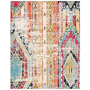 SAFAVIEH Madison Collection 9' x 12' Blue/Orange MAD422F Boho Chic Tribal Distressed Non-Shedding Living Room Bedroom Dining Home Office Area Rug