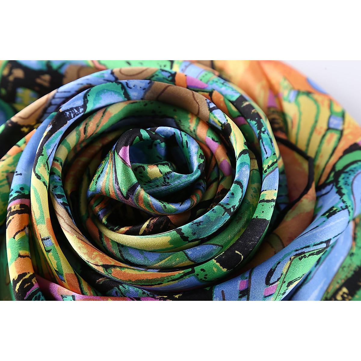 Yangtze Store Women's Long Charmeuse Silk Scarf Classic Art Print (Turquoise)