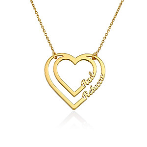 MYKA - Personalized Heart Necklace with 2 Names - 925 Sterling Silver / 18K Gold Plated - Custom Gift for Woman, Her - for Woman's Day, Birthday (18K Gold Vermeil)