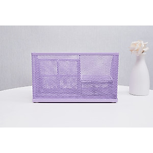 Annova Mesh Desk Organizer Office with 7 Compartments + Drawer/Desk Tidy Candy/Pen Holder/Multifunctional Organizer - Light Purple / Lavender