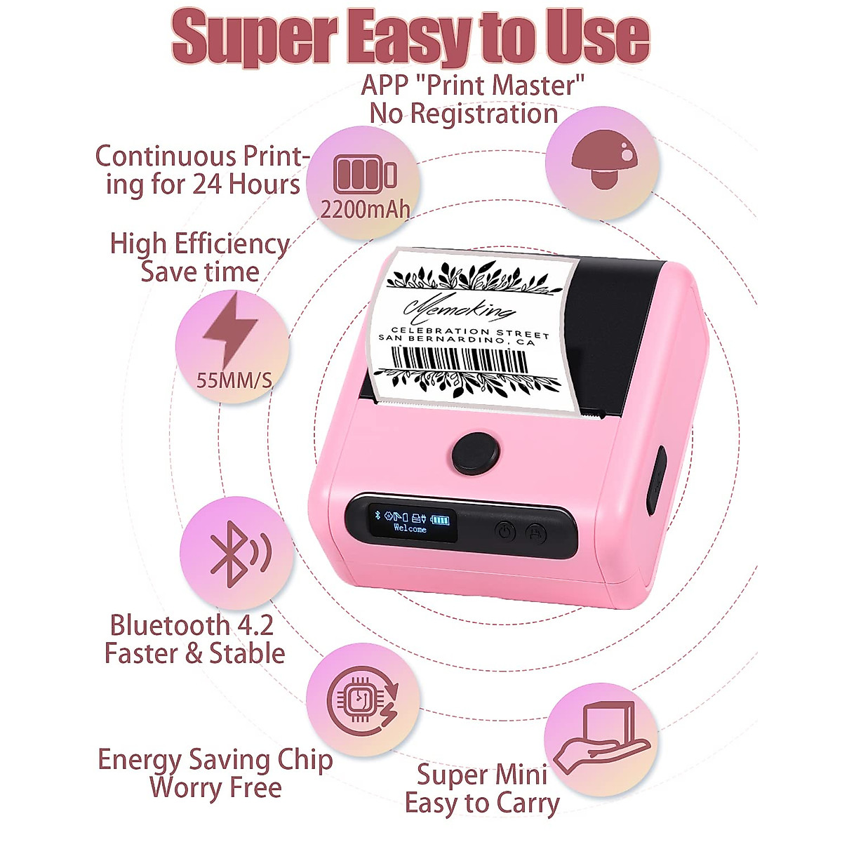 Memoking Label Makers Machine with Tape for Home & Office Organization and Storage - 3" Wireless Label Printer for Office Supplies Labels - Mini Sticker Maker - M200 Bluetooth Label Maker for Phone&PC