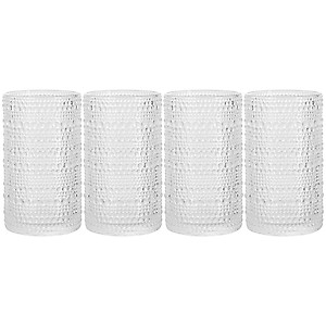 Glaver's Hobnail Drinking Glasses, Set of 4 Clear Vintage Beaded Glass Cups, 15 Oz. Cocktail Drinking Glassware Set, For Water Juice, Smoothies. Home, Dinner, Bar uses.