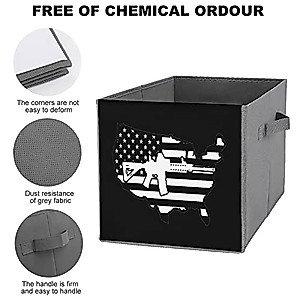 Black American Gun Flag Collapsible Storage Bins Cubes Organizer Trendy Fabric Storage Boxes Inserts Cube Drawers 11 Inch
