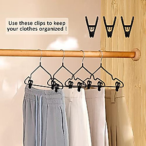 Graunton Hanger Clips for Hangers, Strong Pinch Easily Clip on Plastic Hangers, Multi-Purpose Plastic Finger Clips for Pants, Boy Girl Clothing, Body Suit, Shorts, Socks, Black (Black 24 Pack)
