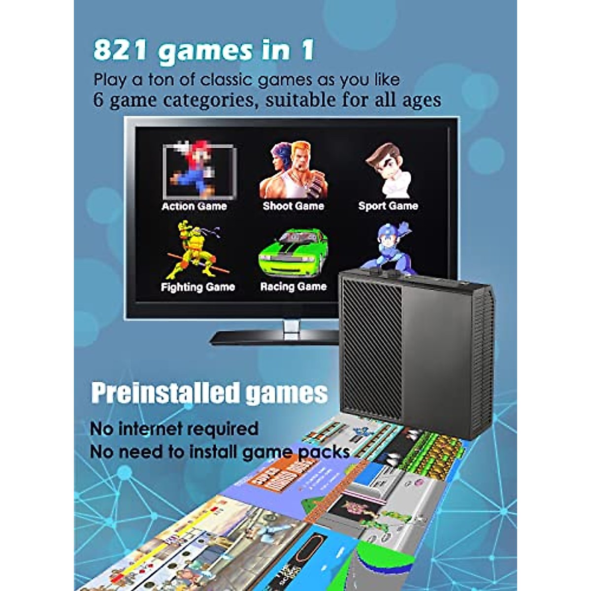 Fadist Retro Game Console, Built in 821 Classic NES Games, 4K HDMI HD Output, Game Box with 2 Wired Controller, Plug and Play Video Games Console, Ideal Gift for Kids, Friend