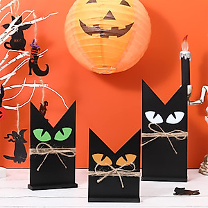 3 Pieces Halloween Black Cat Wood Decors Halloween Tiered Tray Decor Halloween Wood Cat Table Centerpiece Signs for Halloween Home Office Party Supply