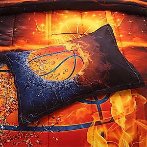 A Nice Night Basketball Print,with Fire and Ice Pattern,Comforter Quilt Set Bedding Sets, for Boys Kids Teen (Basketball, Twin)