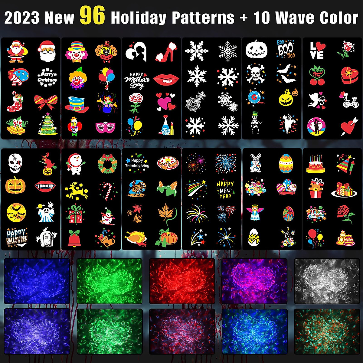Christmas Projector Lights Outdoor, Brightness Increase HD 2-in-1 Ocean Wave Snowflake LED Holiday Projector Lights Indoor 12 Slides * 8 Patterns, Waterproof for Party Garden Landscape