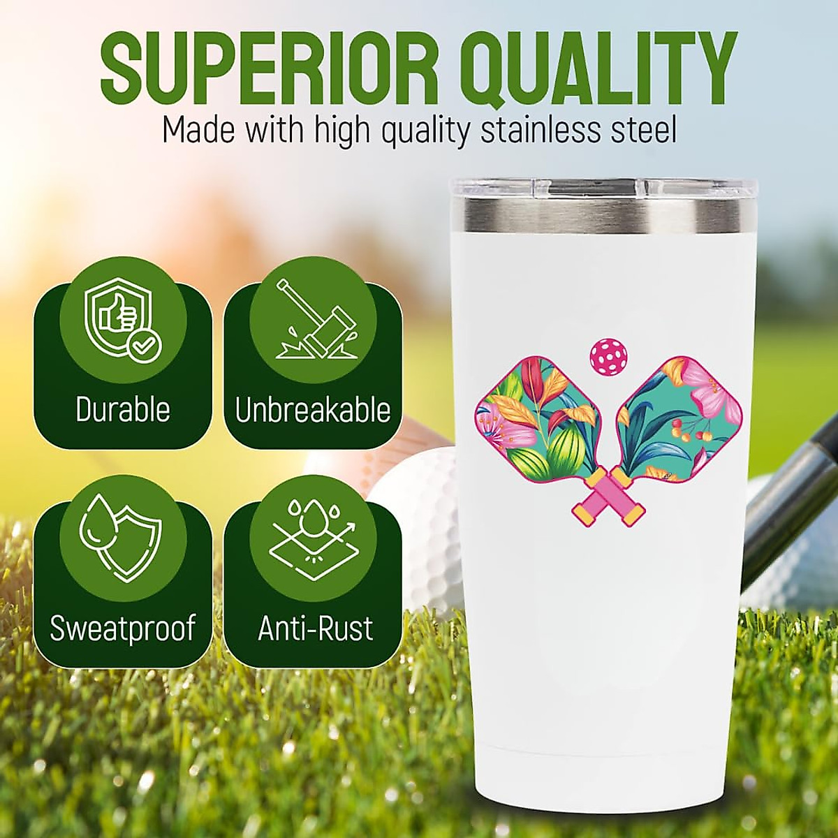 Seymour Butz Pickleball Gifts for Women - Insulated 20 oz Wine, Coffee Drink Tumbler- Gift for Pickleball Player (20 oz, pickleball)