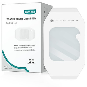 Dimora Transparent Film Dressing 50 Packs, Waterproof Adhesive Clear Bandages 4 in x 5 in, Wound Cover for IV Shield, Tattoo Aftercare Bandage(FSA/HSA Approved))