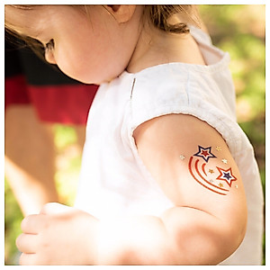 24 Patriotic Temporary Tattoos | 4th of July Party Supplies | USA Party Favors and Fourth of July Party Decorations | Metallic American Flag Red White and Blue Fake Tattoos | By John & Judy