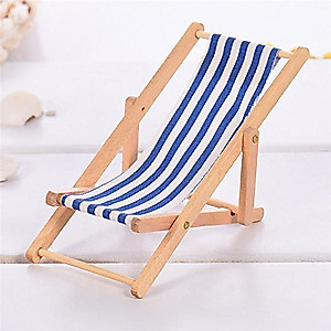 KODORIA 3pcs 1:12 Miniature Foldable Wooden Beach Chair Mini Deck Chair Longue Deck Chair Mini Furniture Accessories with Red/ Blue Stripe for Indoor Outdoor