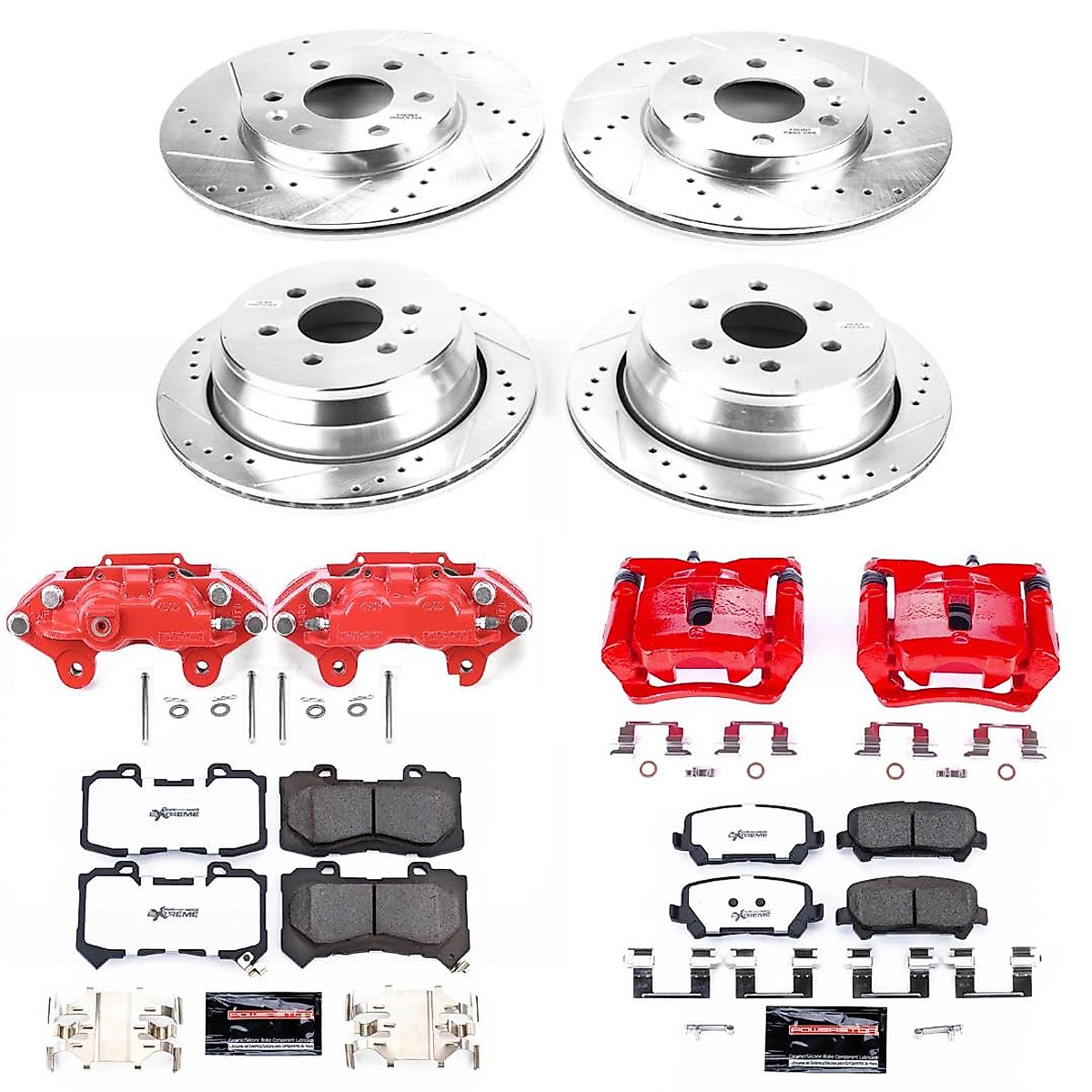 Power Stop KC7228-36 Z36 Truck & Tow Front and Rear Caliper Kit-Drilled/Slotted Rotors, Brake Pads & Calipers
