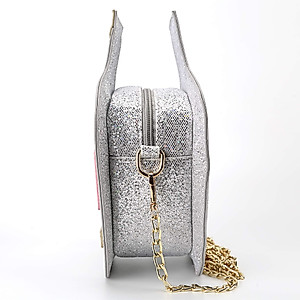 QiMing Tequila Bottle Shaped Laser Shoulder Handbags,Pu Crossbody Purse for women(Silver B)