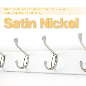 ROOREVO Wall Mounted Coat Rack 24 Inches with 6 Hooks - 2 Pack, Wall Coat Hooks Wall Hat Hanger, Satin Nickel & White