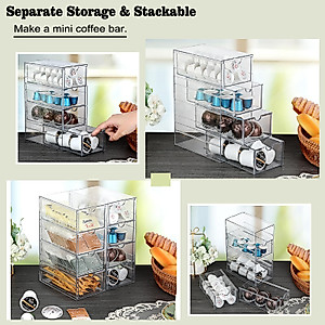 ELLDOO Coffee Pod Holder with 4 Drawers, Acrylic Coffee Pod Organizer for K Cup Espresso, Clear Coffee Capsule Storage Holder Desk Organizer Box for Coffee Bar Office Home Coffee Station Counter