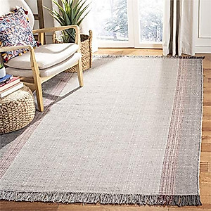 SAFAVIEH Montauk Collection 8' x 10' Wine/Grey MTK301S Handmade Flatweave Boho Farmhouse Cotton Stripe Fringe Living Room Dining Bedroom Area Rug