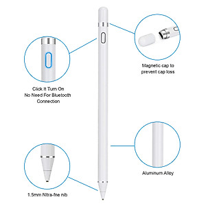 Stylus Pen for Touch Screens Rechargeable 1.5mm Fine Point Active Stylus Pen Smart Pencil Digital Compatible iPad and Most Tablet (White) (White)