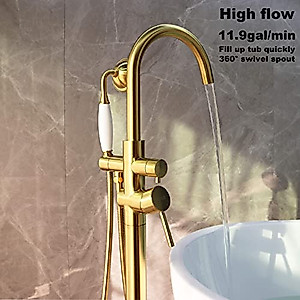 Freestanding Bathtub Faucet Brushed Gold Floor Mounted Tub Filler Faucets High Flow Rate Brushed Gold LLGG