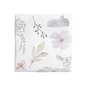 NoJo Super Soft Floral Deer Nursery Crib Fitted Sheet, Grey, Light Blue, Pink, White 1 Count (Pack of 1)