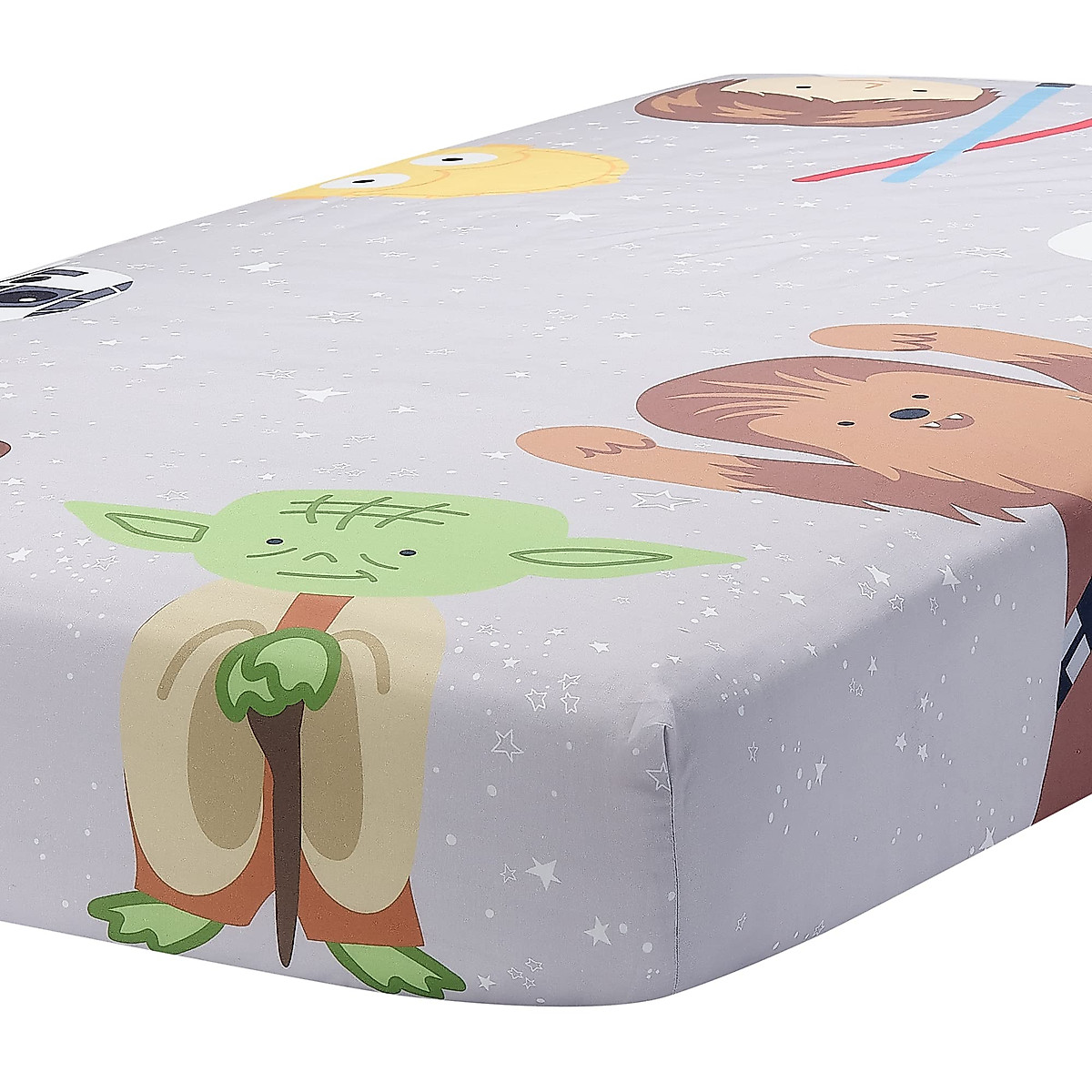 Lambs & Ivy Star Wars Galaxy Cotton Fitted Crib Sheet - Yoda/Darth Vader/R2D2