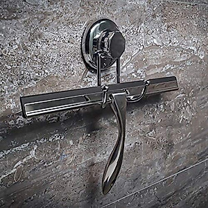 12-Inch Bathroom Shower Squeegee - Chrome Plated Stainless Steel - with Matching Suction Cup Hook Holder - 3M Adhesive Mounting Disc, 3M Hook,1 Replacement Rubber Blade - by HASKO Accessories
