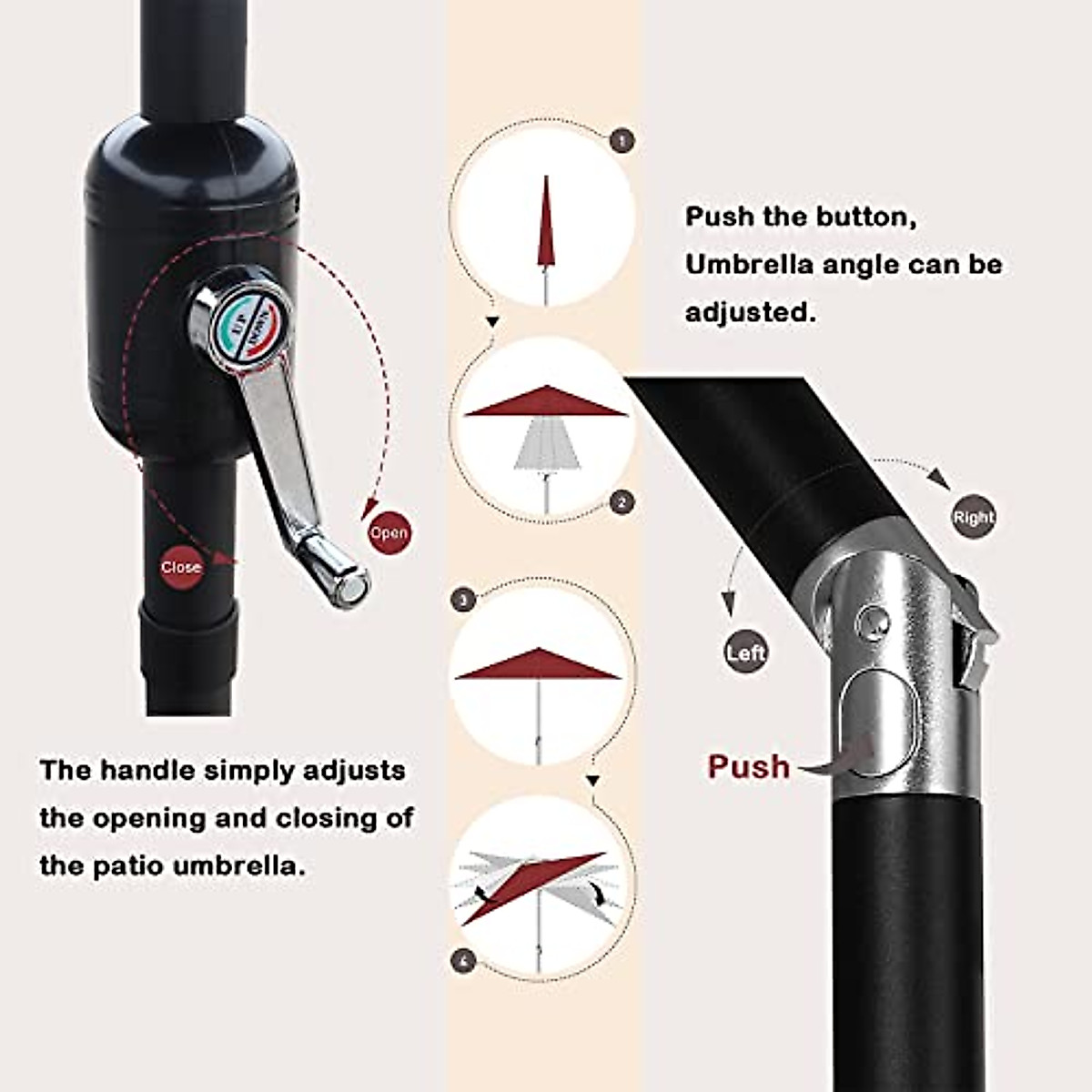 HENG FENG Rectangular Patio Umbrella with 26 LED Lights, 10x6.5FT Outdoor Table Market Umbrella with Push Button Tilt and Crank, Burgundy