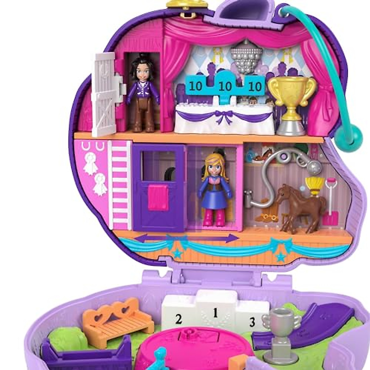 Polly Pocket Compact Playset, Jumpin' Style Pony with 2 Micro Dolls & Accessories, Travel Toys with Surprise Reveals