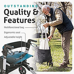 Helavo Foldable Rollator with Seat - Lightweight Aluminum Rolling Walker for Seniors and Adults