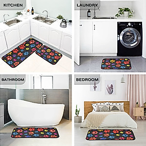 Kitchen Rugs and Mats 2 Pieces Rainbow Animal Paw Print Trails Black Anti Fatigue Kitchen Rug Set Non Slip Bath Mat Entry Floor Carpet Entrance Door Mat Runner 20"x28"+20"x47" 20"x28"+20"x47"