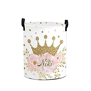 Blush Floral Gold Laundry Hamper Personalized with Name Canvas Waterproof Storage Bin with Handle for Kids Nursery Hamper Gift Baskets Home Organizer