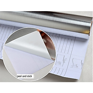 GLOW4U Peel and Stick Brushed Stainless Steel Contact Paper Self Adhesive Vinyl Film Shelf Liner for Covering Backsplash Oven Dishwasher Pantry Appliances (24 x 117, Silver)