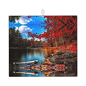 killarney national park Printed Drying Mat For Kitchen Ultra Absorbent Microfiber Dishes Drainer Mats Non-Slip Silicone Quick Dry Pad - 18 X 16inch