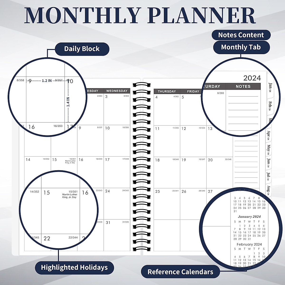 2024-2028 Monthly Planner/Calendar - 5 Year Monthly Planner 2024-2028 with Tabs, Jan 2024 - Dec 2028, 6.4" x 8.5", 60 Monthly Planner, Two-Side Pocket, 9 Notes Pages, Suitable for Long-Term Planning